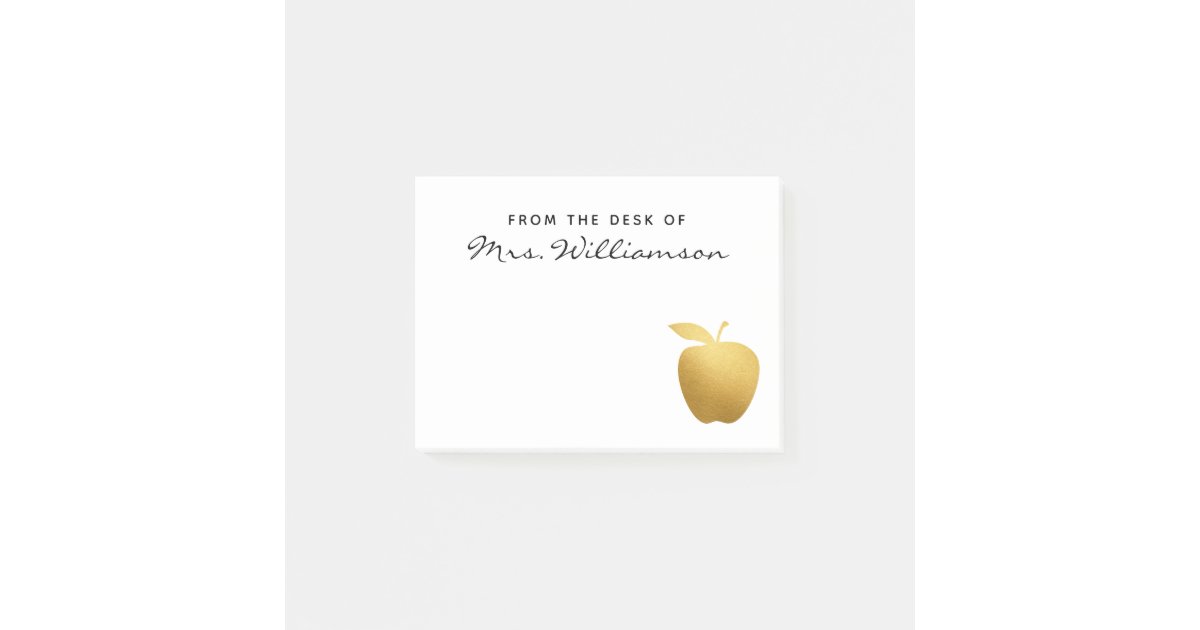 Classy Faux Golden Apple Personalized Teacher Post-it Notes | Zazzle
