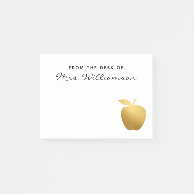 Classy Faux Golden Apple Personalized Teacher Post-it Notes | Zazzle