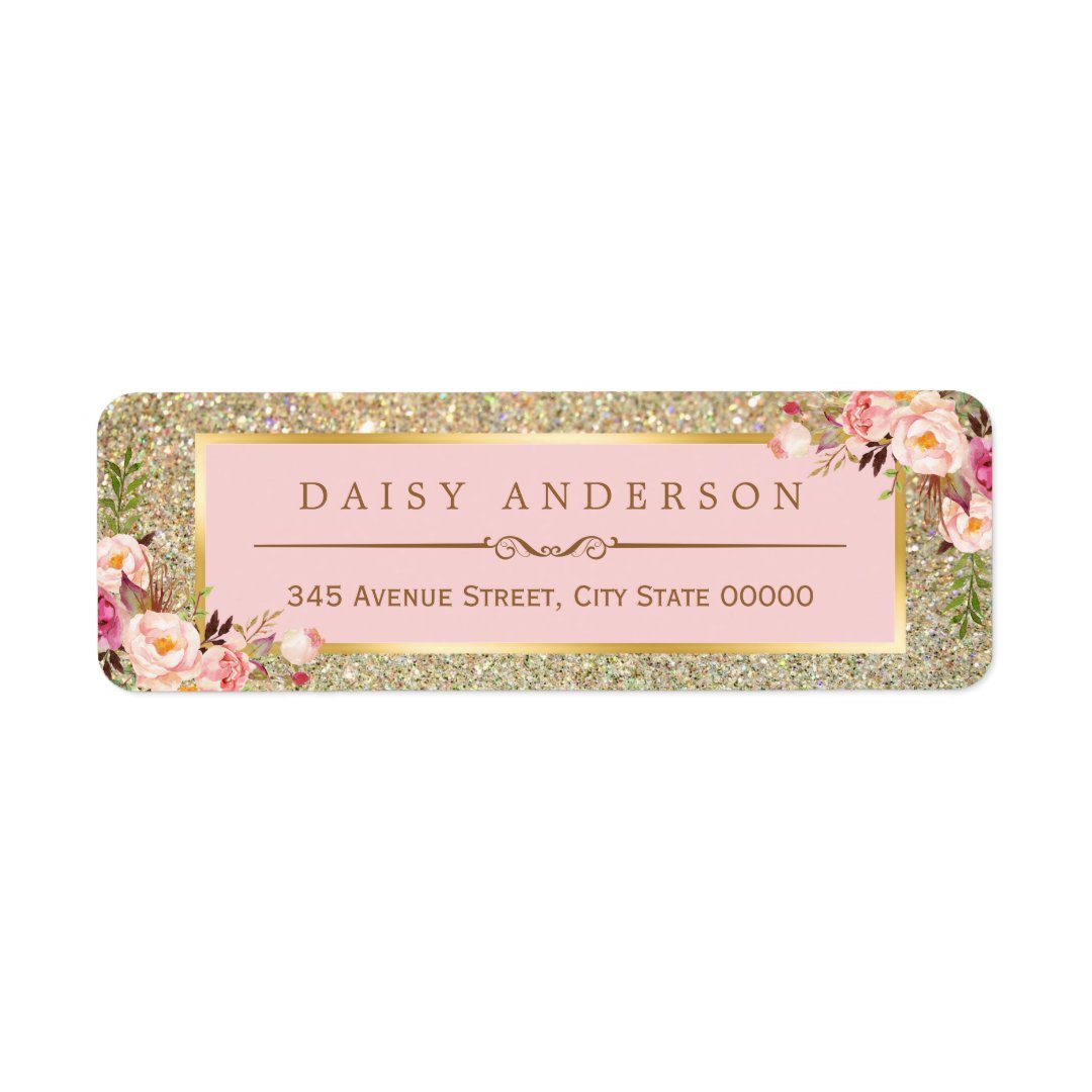 Classy Floral Pink Gold Glitter Sparkles Label | Zazzle