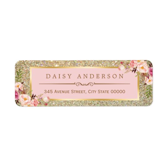 Classy Floral Pink Gold Glitter Sparkles Label | Zazzle.com