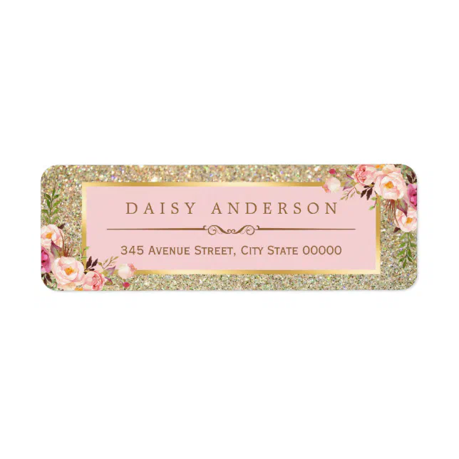 Classy Floral Pink Gold Glitter Sparkles Label | Zazzle