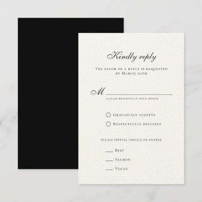 Classy Formal Elegant Black White Wedding RSVP Card | Zazzle