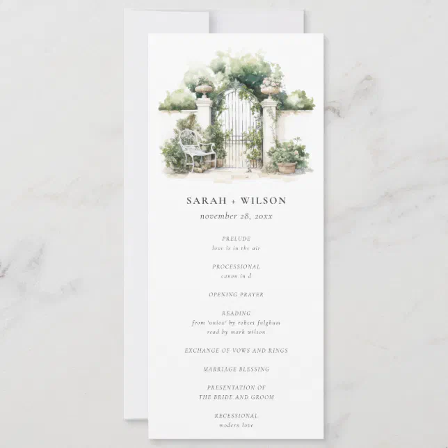 Classy French Garden Landscape Wedding Program | Zazzle