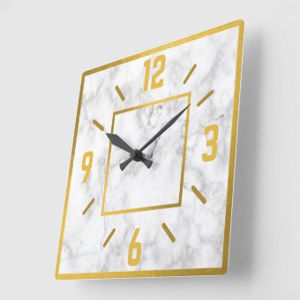Classy Gold And White Faux Marble Square Wall Clock | Zazzle