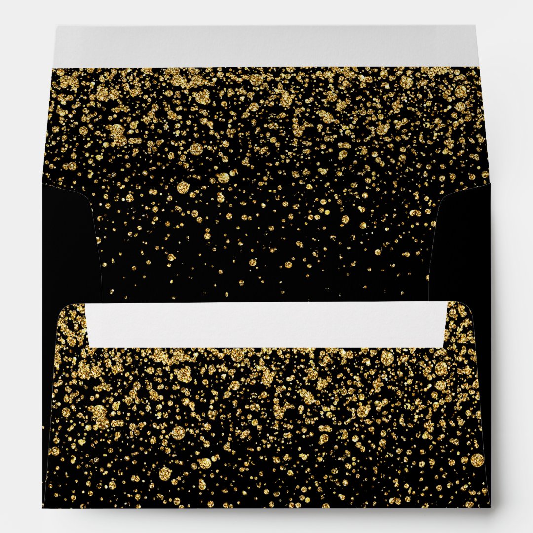 Classy Gold Confetti on Black Envelope | Zazzle