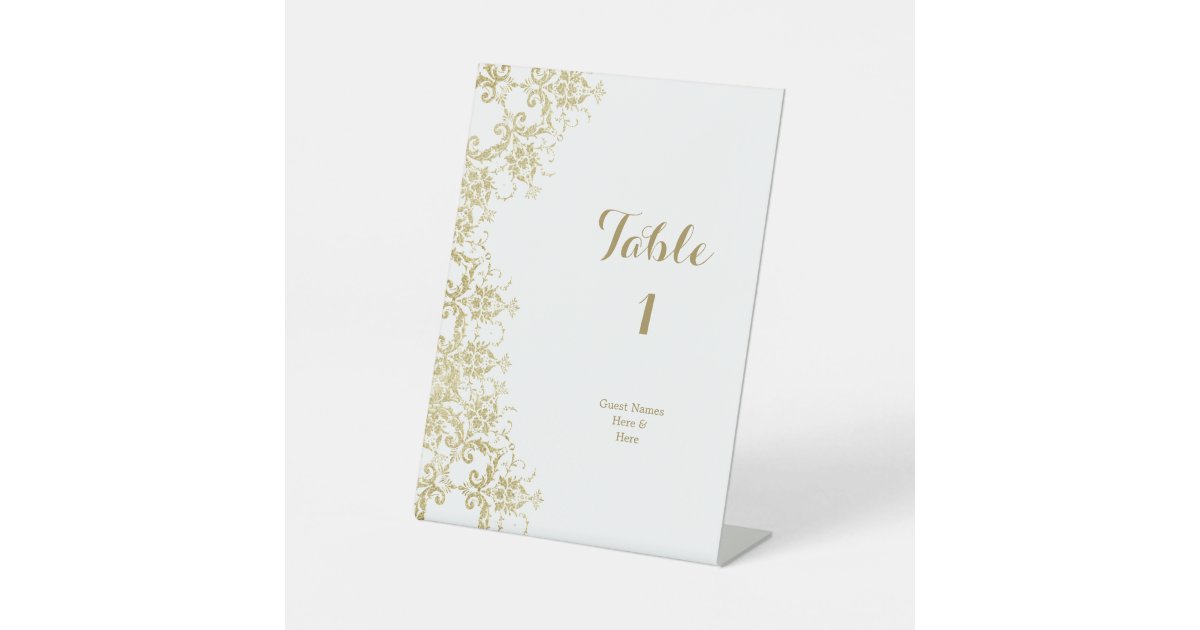 Classy Gold Damask Birthday Table Number Pedestal Sign | Zazzle