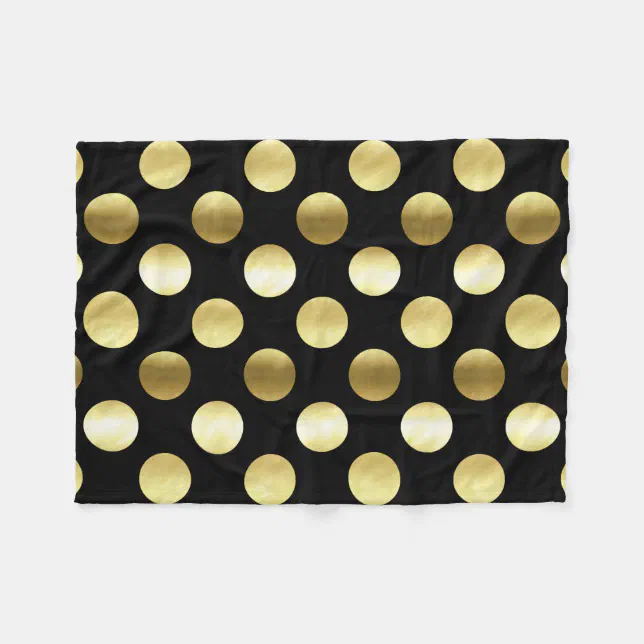 Classy Gold Foil Polka Dots Black Fleece Blanket | Zazzle