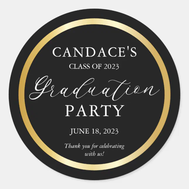 Classy Gold Frame Minimalist Graduation Party Classic Round Sticker ...