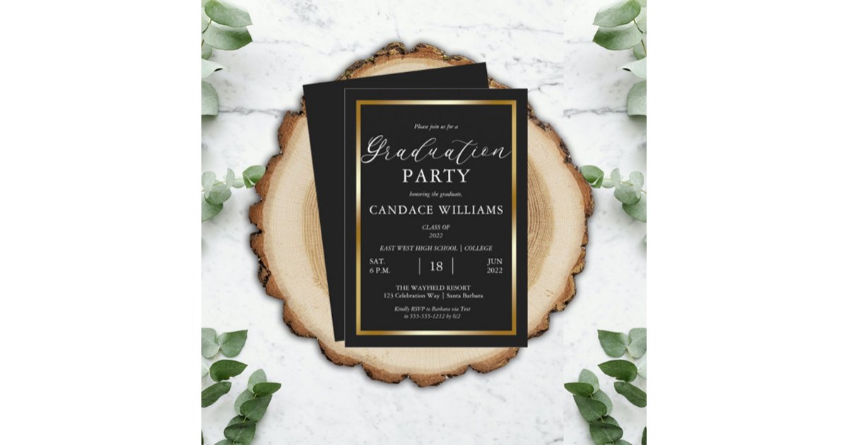 Classy Gold Frame Minimalist Graduation Party Invi Invitation | Zazzle
