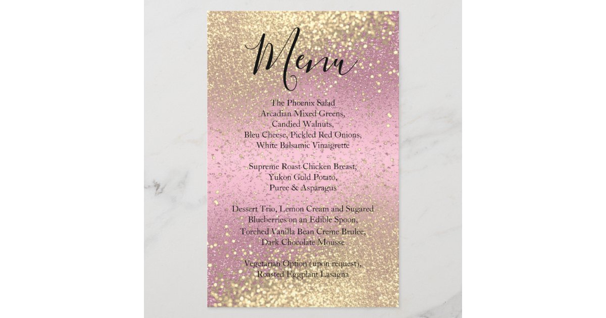 Classy Gold Glitter and Pink - Menu | Zazzle