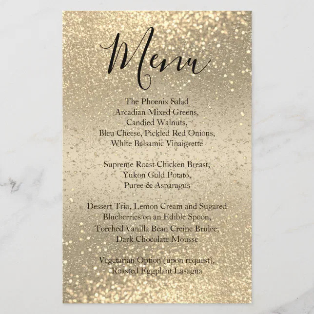 Classy Gold Glitter - Menu | Zazzle