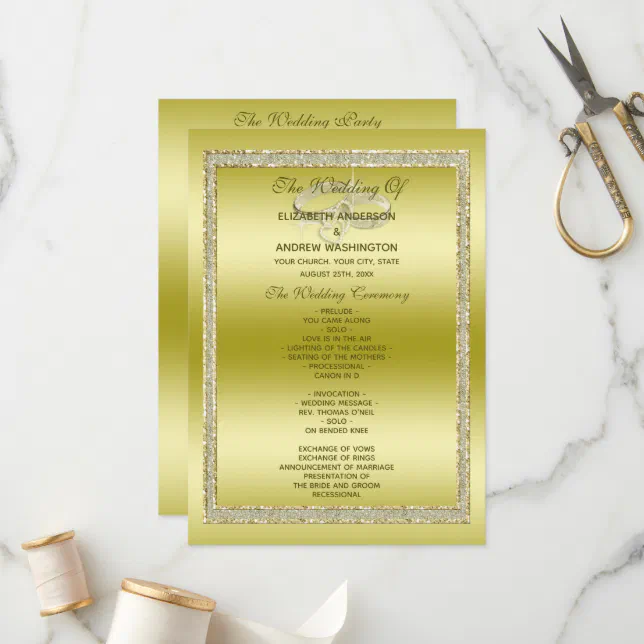 Classy Gold Glitter & Wedding Rings Program | Zazzle