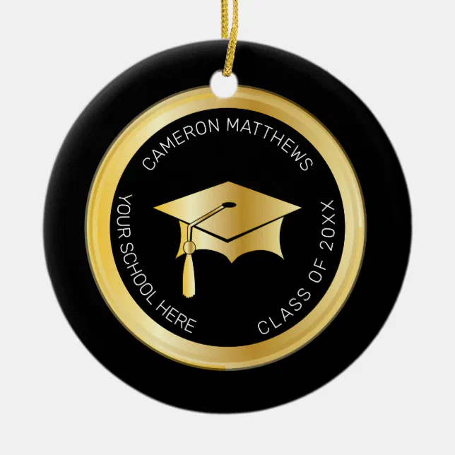 Classy Gold Graduation Cap and Tassel Photo Ceramic Ornament | Zazzle