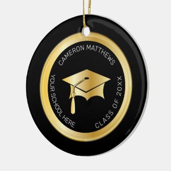 Classy Gold Graduation Cap and Tassel Photo Ceramic Ornament | Zazzle