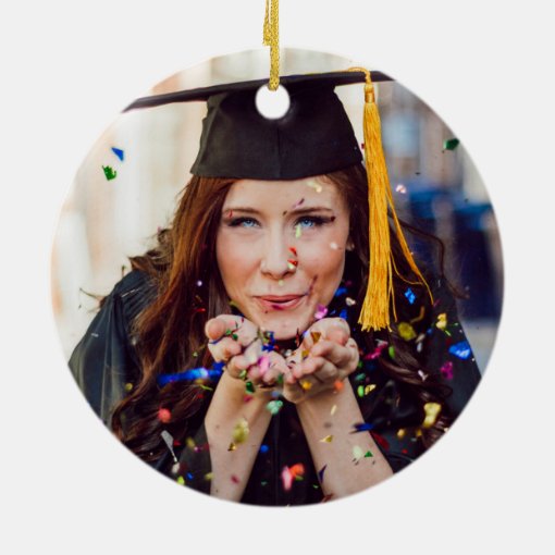 Classy Gold Graduation Cap and Tassel Photo Ceramic Ornament | Zazzle