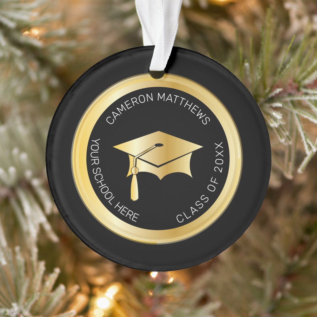 Classy Gold Graduation Cap and Tassel Photo Ornament | Zazzle