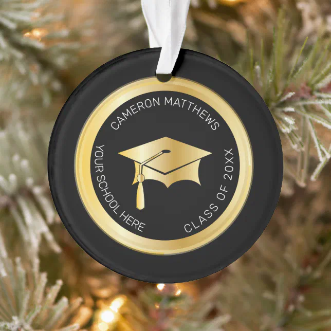 Classy Gold Graduation Cap and Tassel Photo Ornament | Zazzle