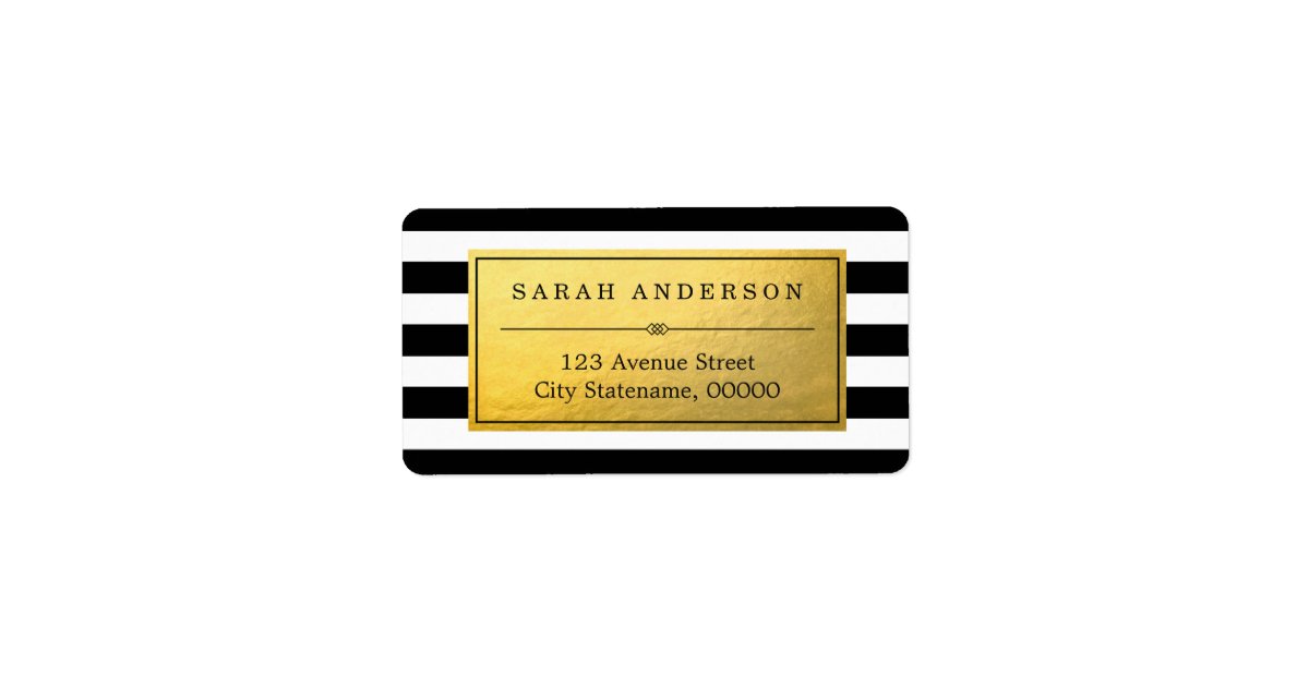 Classy Gold Label and Black White Stripes | Zazzle