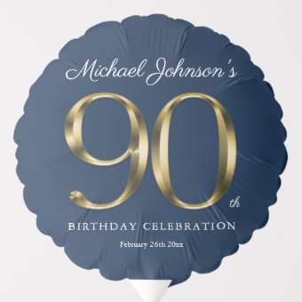 Classy Gold Navy Blue Custom 90th Birthday Party Balloon | Zazzle
