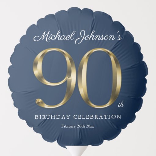 Classy Gold Navy Blue Custom 90th Birthday Party Balloon | Zazzle
