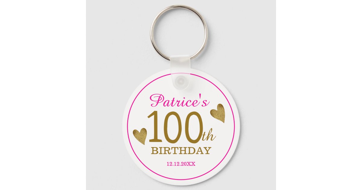 Classy Gold Pink 100th Birthday Thank You Favor Keychain | Zazzle