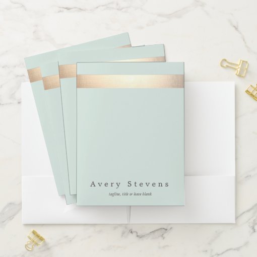 Classy Gold Striped Stylish Turquoise Blue Pocket Folder | Zazzle