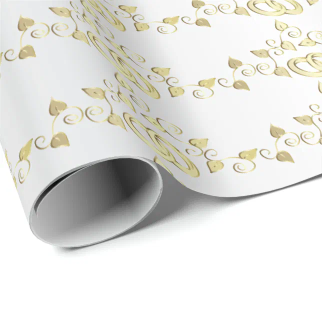 Classy Gold Wedding Rings On White Satin Wrapping Paper | Zazzle