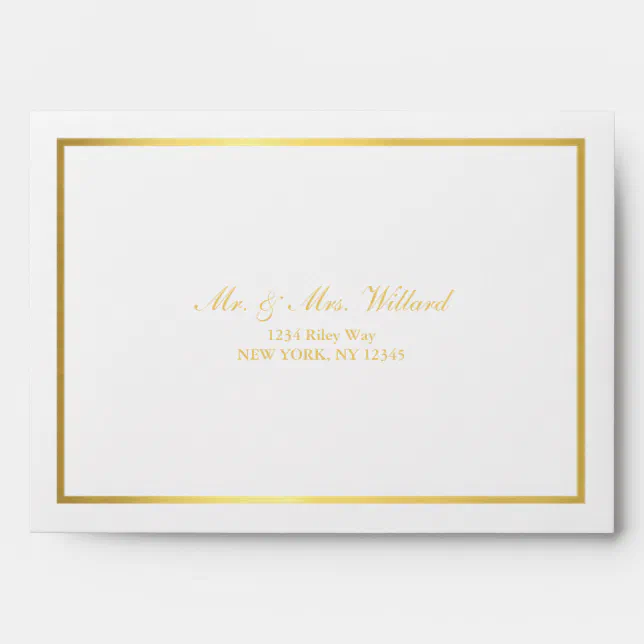 Classy Golden Custom Script White Envelope | Zazzle