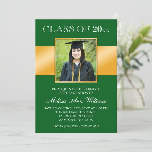 Classy Green Gold Photo Graduation Announcement | Zazzle