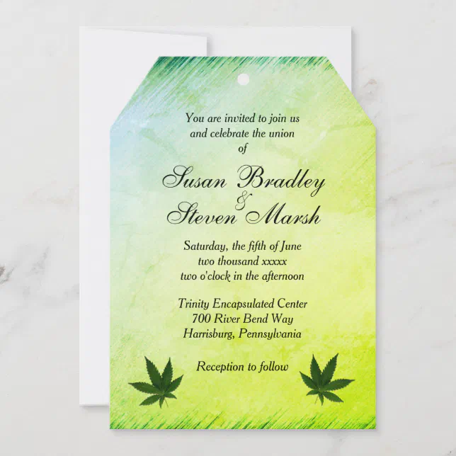 Classy Green Weed Ticket Wedding Invitation | Zazzle