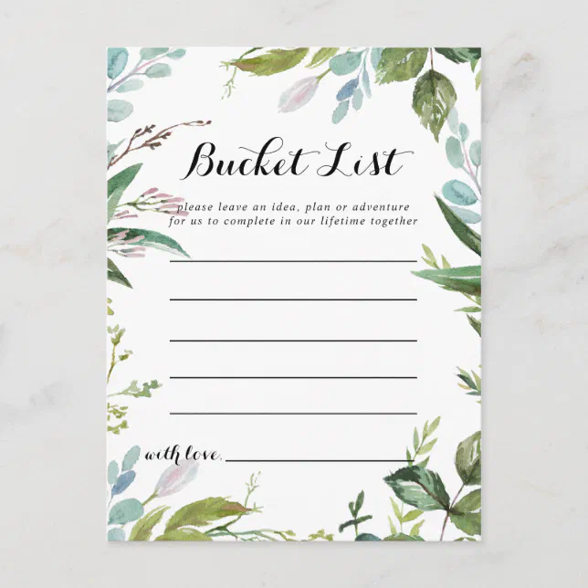 Classy Greenery Tropical Leaves Bucket List Cards | Zazzle