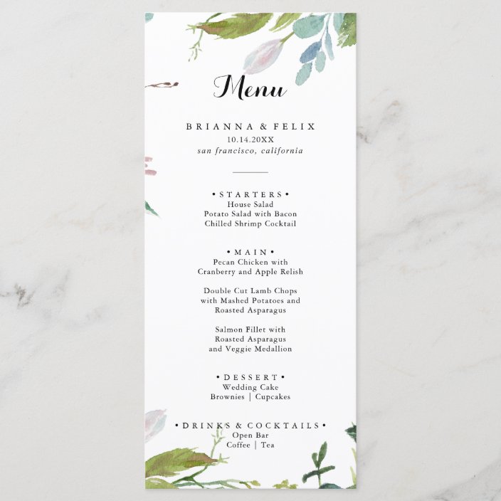 Classy Greenery Tropical Modern Calligraphy Dinner Menu | Zazzle.com