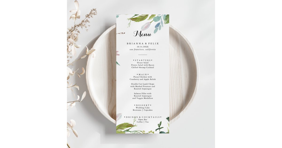 Classy Greenery Tropical Modern Calligraphy Dinner Menu | Zazzle