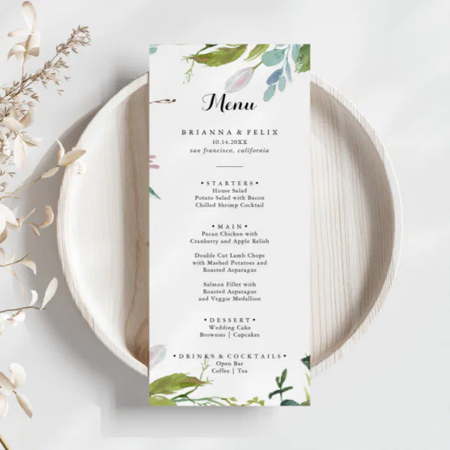Classy Greenery Tropical Modern Calligraphy Dinner Menu | Zazzle
