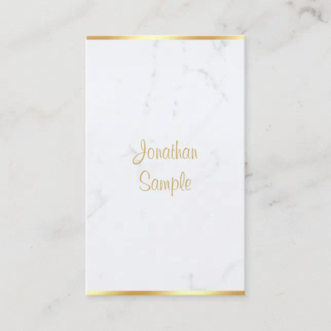 Classy Hand Script Text Elegant Modern Marble Gold Business Card | Zazzle
