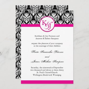 Classy Hot Pink Damask Wedding Invitation Template | Zazzle