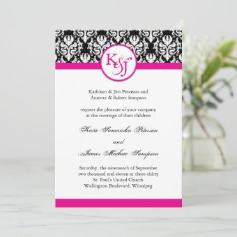 Classy Hot Pink Damask Wedding Invitation Template | Zazzle