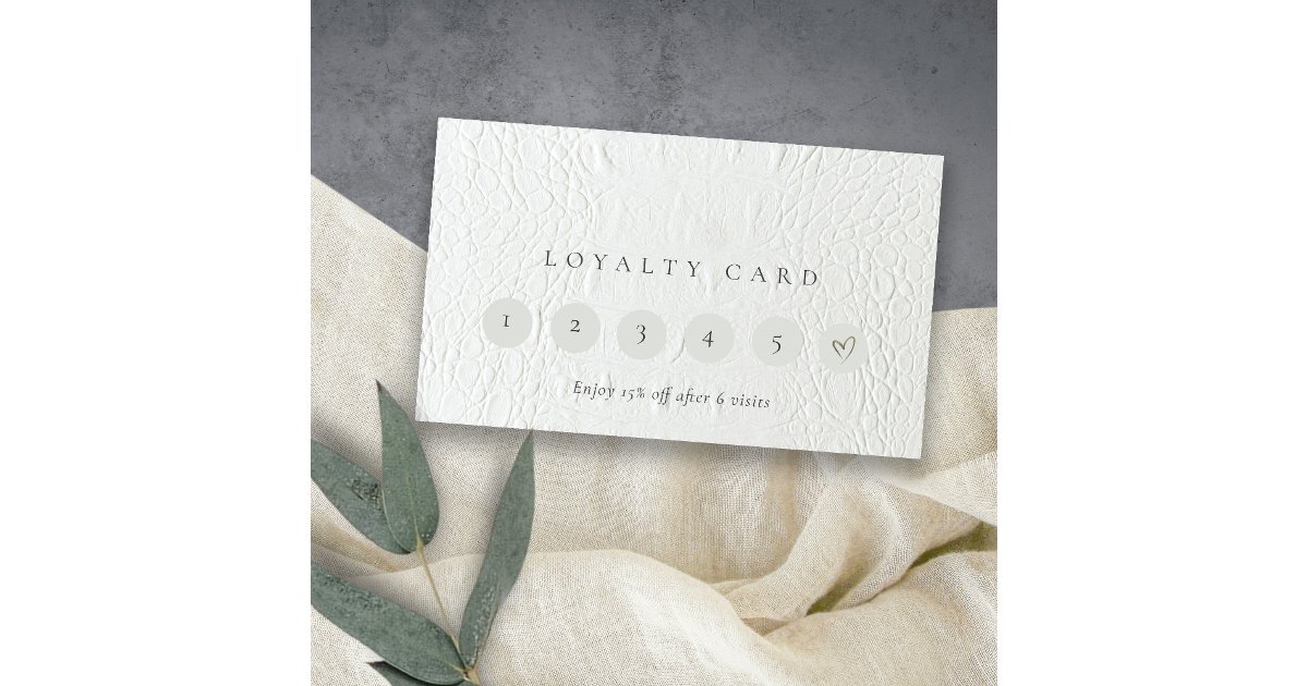 Classy Ivory White Leather Texture 6 Punch Loyalty Business Card | Zazzle