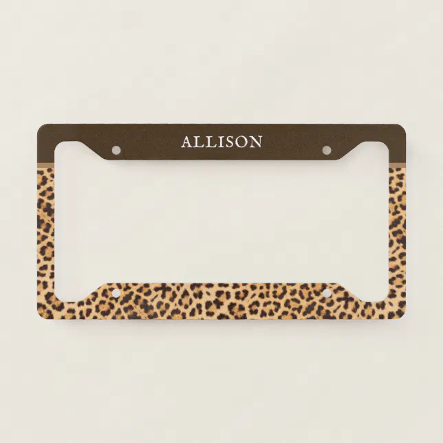 Classy Leopard Print Black Brown Personalized License Plate Frame | Zazzle