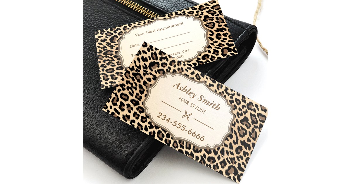 Classy Leopard Print Hair Stylist Appointment Card | Zazzle