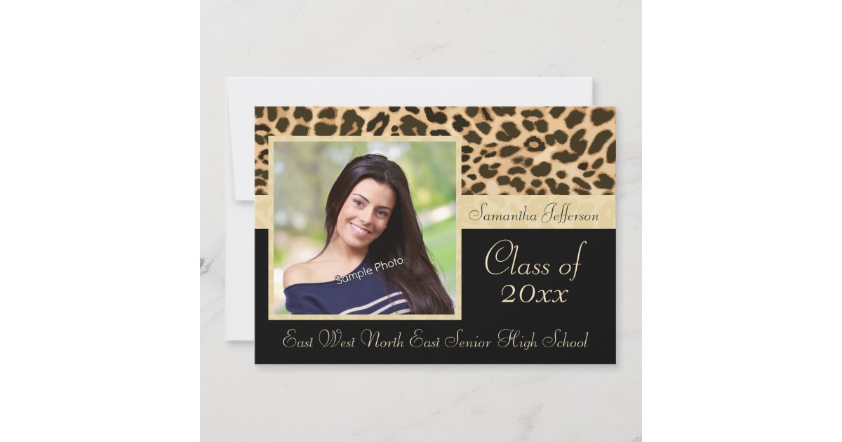 Classy Leopard Print Photo Graduation Announcement | Zazzle