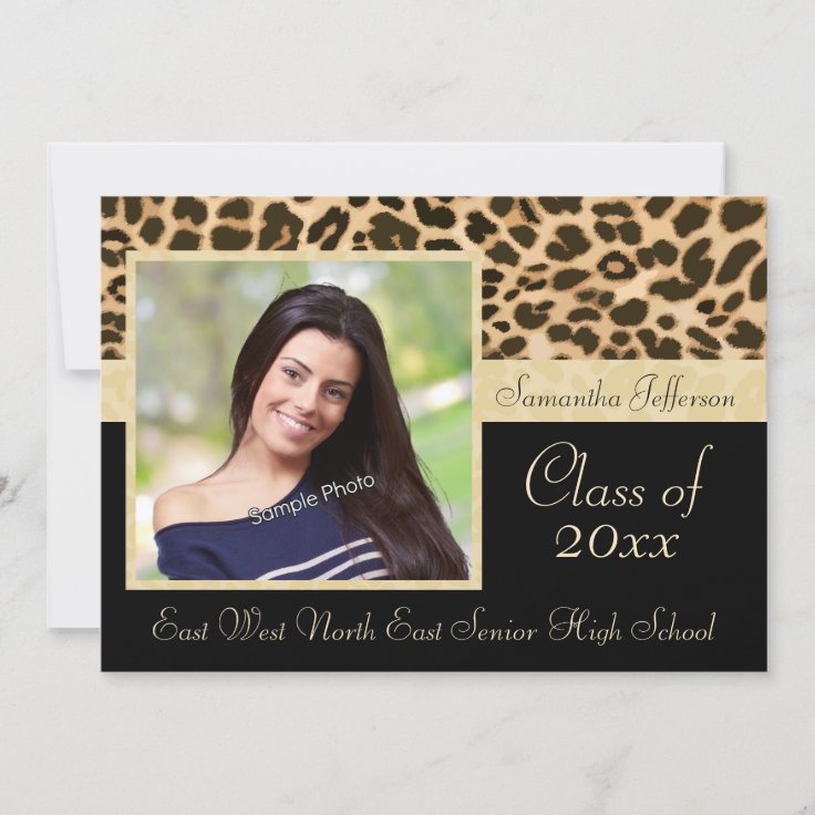 Classy Leopard Print Photo Graduation Announcement | Zazzle