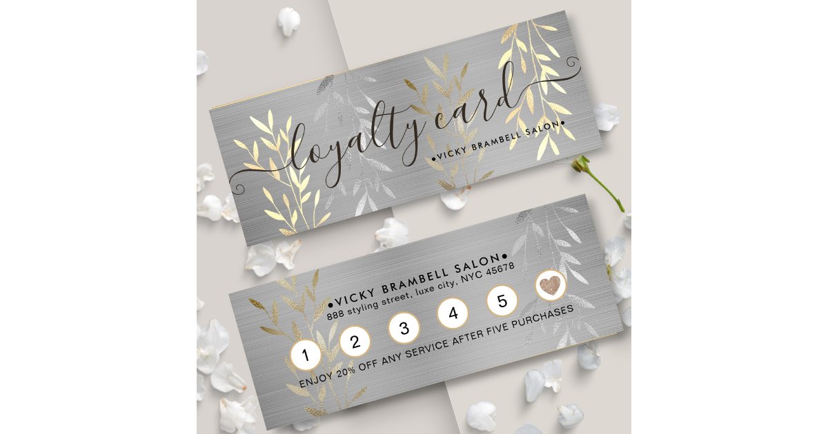 Classy Lux Faux Gold & Silver Leaves Salon Punch Loyalty Card | Zazzle