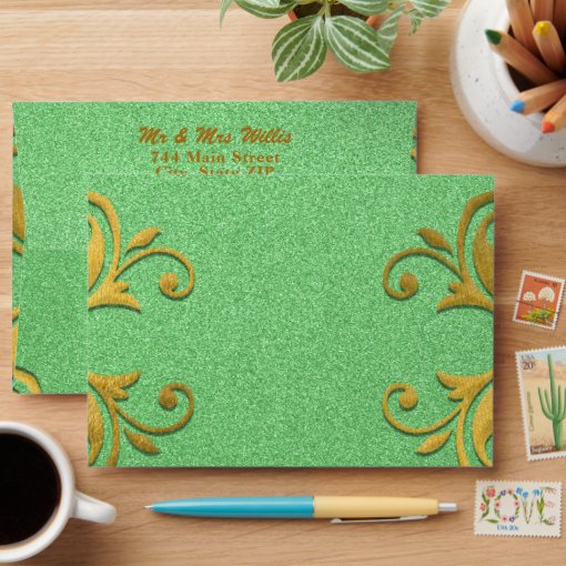 Classy Luxury Elegant Gold And Green Custom Envelope | Zazzle