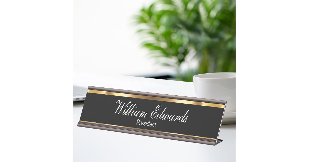 Classy Luxury Gold Black Executive Design Desk Name Plate | Zazzle
