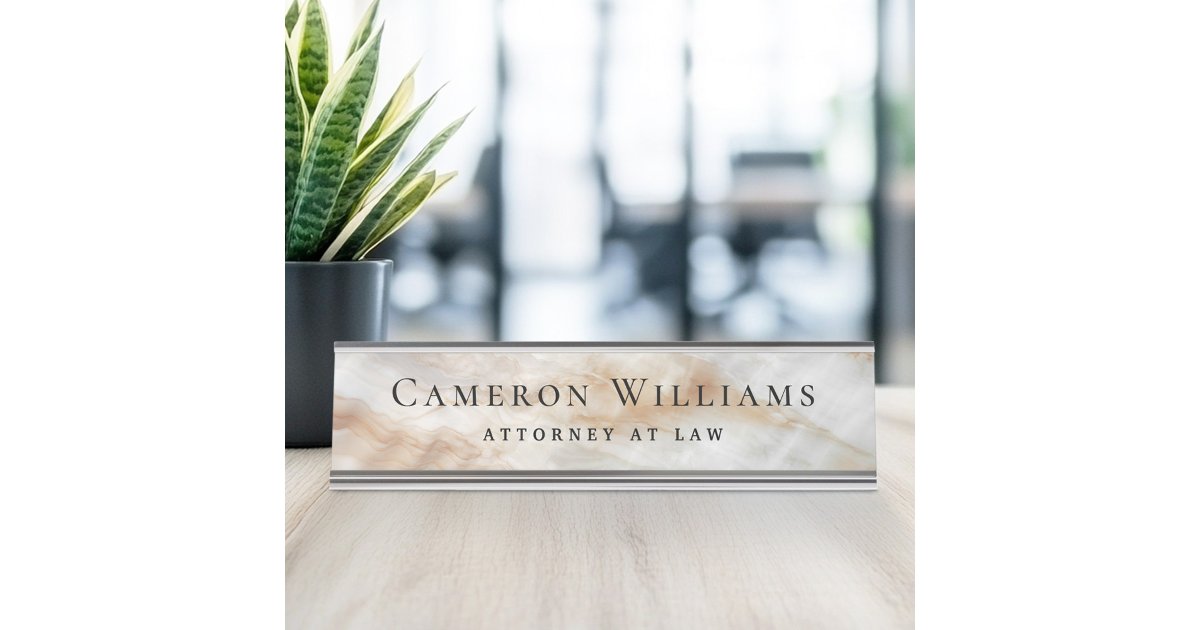 Classy marble look elegant name and title desk name plate | Zazzle
