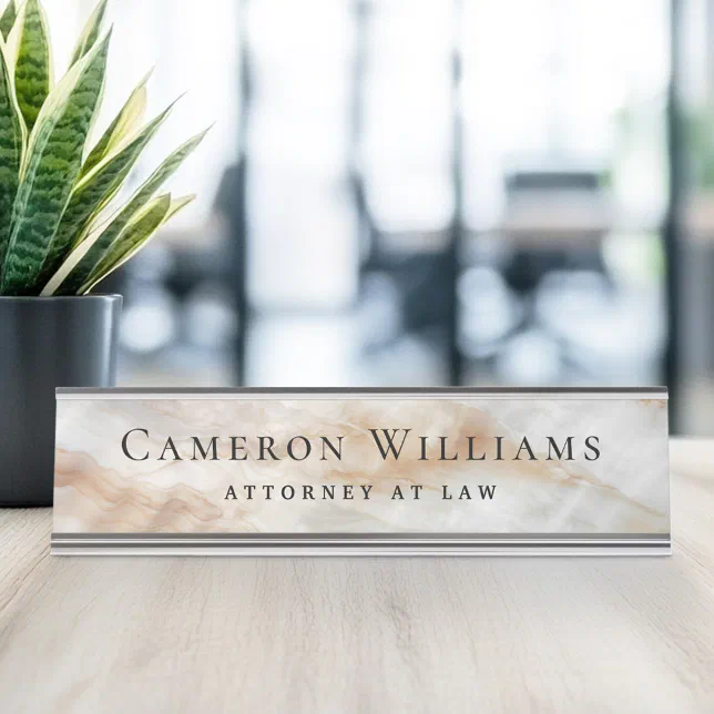 Classy marble look elegant name and title desk name plate | Zazzle