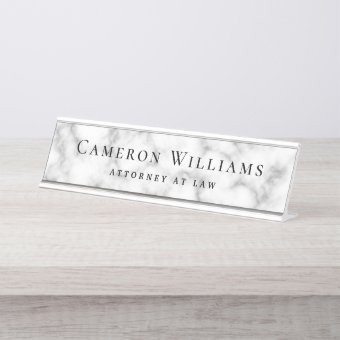 Classy marble look elegant name and title desk name plate | Zazzle