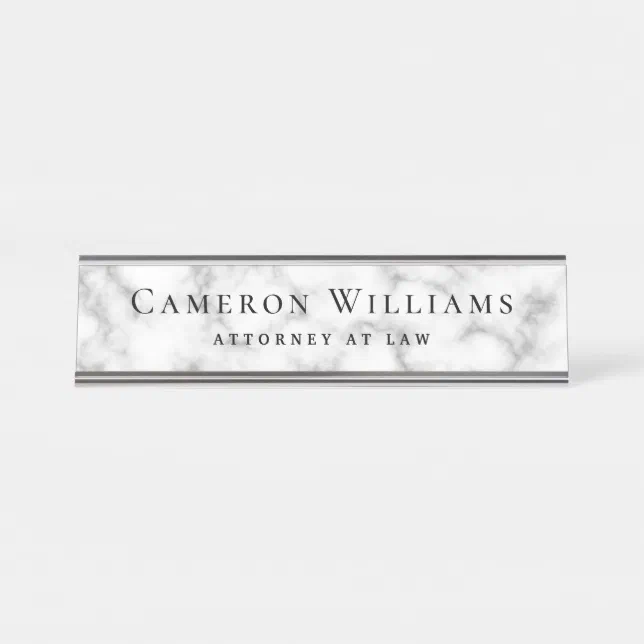 Classy marble look elegant name and title desk name plate | Zazzle