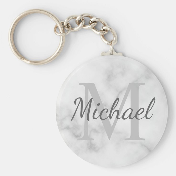 Classy Marble Personalized Monogram and Name Keychain | Zazzle